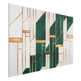 Bilderwelten Alu Dibond Outdoor Bild originell gr&uuml;n Abstrakt wetterfest - Emerald und Gold Geometrie - Deko Wohnzimmer Schlafzimmer