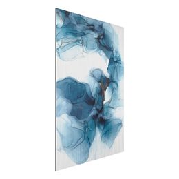 Bilderwelten Alu Dibond Outdoor Bild originell blau modern Aquarell - Evolution Blau und Gold - Deko Wohnzimmer Schlafzimmer