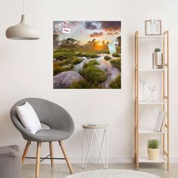 Bilderwelten Glasbild Natur Motiv gr&uuml;n Glas Wandbild - Tverrdalsbekken in Norwegen - Sonnenuntergang Wohnzimmer Schlafzimmer