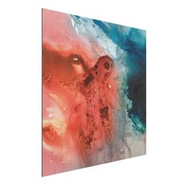Alu Dibond Outdoor Bild - Farbige Wasserspiele - originell rot Abstrakt wetterfest Deko Wohnzimmer Schlafzimmer