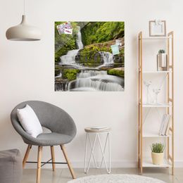 Bilderwelten Glasbild Natur Motiv gr&uuml;n Glas Wandbild - Upper McLean Falls in Neuseeland - Wasserfall Wohnzimmer Schlafzimmer