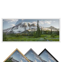 Bilderwelten Bild mit Rahmen Blumen gr&uuml;n Landhaus inkl. Rahmung - Bergblick Wiesenpfad - Blumenwiese Wohnzimmer Schlafzimmer