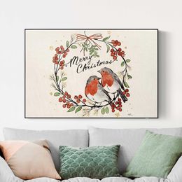 Akustik-Wechselbild Rotkehlchen im Weihnachtskranz