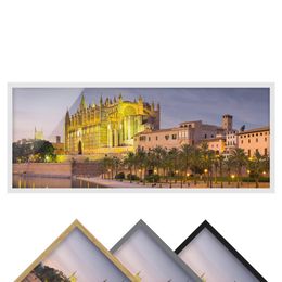 Bilderwelten Bild mit Rahmen Stadt einzigartig modern inkl. Rahmung - Catedral de Mallorca Wasserspiegelung - Skylines Wohnzimmer Schlafzimmer