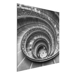 Alu Dibond Outdoor Bild - Bramante Treppe - Stadt schwarz weiss Motiv wetterfest Architektur Wohnzimmer Schlafzimmer