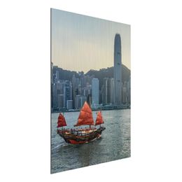 Bilderwelten Alu-Dibond Outdoor Bild Dschunke im Victoria Harbour