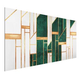 Bilderwelten Alu Dibond Outdoor Bild originell gr&uuml;n Abstrakt wetterfest - Emerald und Gold Geometrie - Deko Wohnzimmer Schlafzimmer