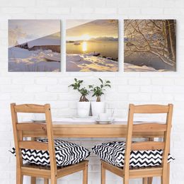Bilderwelten Glasbild Natur Motiv beige Glas Wandbild - Bootshaus bei Gammelgarden - Sonnenuntergang Wohnzimmer Schlafzimmer
