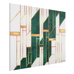 Bilderwelten Alu Dibond Outdoor Bild originell gr&uuml;n Abstrakt wetterfest - Emerald und Gold Geometrie - Deko Wohnzimmer Schlafzimmer