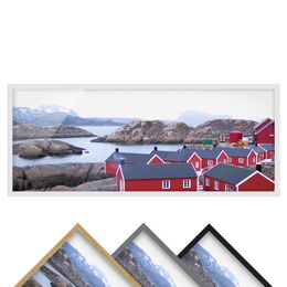 Bilderwelten Bild mit Rahmen Stadt einzigartig modern inkl. Rahmung - Siedlung im Fjord - Skylines Wohnzimmer Schlafzimmer