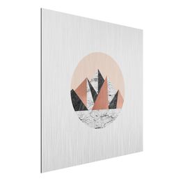 Alu Dibond Outdoor Bild - Geometrische Landschaft im Kreis - originell rosa Illustration wetterfest Deko Jugendzimmer
