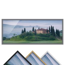Bilderwelten Bild mit Rahmen - Panorama Sonnenaufgang in der Toskana