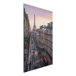 Bilderwelten Alu Dibond Outdoor Bild Stadt bunt Motiv wetterfest - Eiffelturm bei Sonnenuntergang - Architektur Wohnzimmer Schlafzimmer