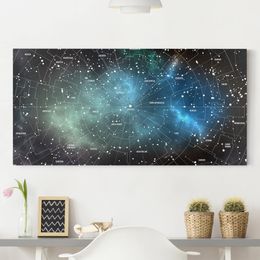 Bilderwelten Leinwandbild - Querformat Sternbilder Karte Galaxienebel