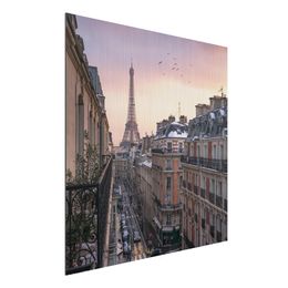 Alu Dibond Outdoor Bild - Eiffelturm bei Sonnenuntergang - Stadt bunt Motiv wetterfest Architektur Wohnzimmer Schlafzimmer