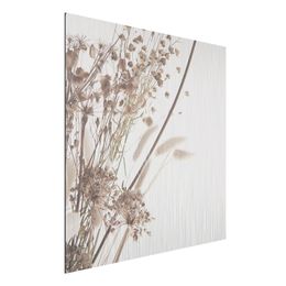 Bilderwelten Alu Dibond Outdoor Bild Blumen beige Landhaus wetterfest - Bouquet aus Ziergras und Bl&uuml;ten - Gr&auml;ser Wohnzimmer Schlafzimmer