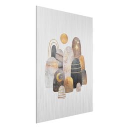 Bilderwelten Alu-Dibond Outdoor Bild Gold Berge mit Mond