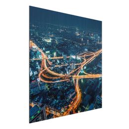 Bilderwelten Alu Dibond Outdoor Bild Stadt blau Motiv wetterfest - Eine Nacht in Bangkok - Asia Wohnzimmer Schlafzimmer