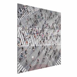 Alu Dibond Outdoor Bild - Shibuya Crossing in Tokio - Stadt grau Motiv wetterfest Japan Wohnzimmer Schlafzimmer