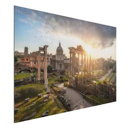 Bilderwelten Alu Dibond Outdoor Bild Stadt orange Motiv wetterfest - Forum Romanum bei Sonnenaufgang - Architektur Wohnzimmer Schlafzimmer
