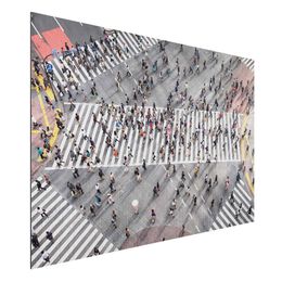 Alu Dibond Outdoor Bild - Shibuya Crossing in Tokio - Stadt grau Motiv wetterfest Japan Wohnzimmer Schlafzimmer