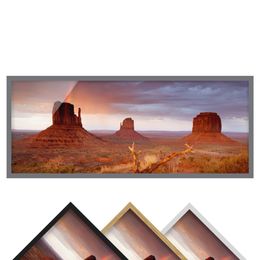 Bilderwelten Bild mit Rahmen - Panorama Monument Valley bei Sonnenuntergang