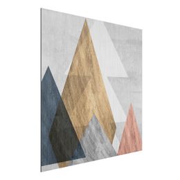 Alu Dibond Outdoor Bild - Goldener Gipfel - bunt modern wetterfest Geometrisch Wohnzimmer Schlafzimmer