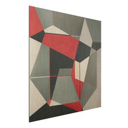 Alu Dibond Outdoor Bild - Geometrischer Fuchs - originell rot Abstrakt wetterfest Deko Wohnzimmer Schlafzimmer