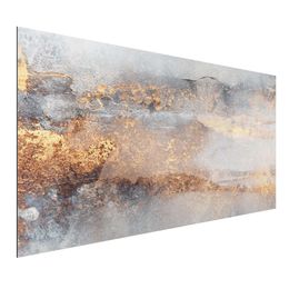 Bilderwelten Alu Dibond Outdoor Bild originell grau Abstrakt wetterfest - Gold-Grauer Nebel - Deko Wohnzimmer Schlafzimmer