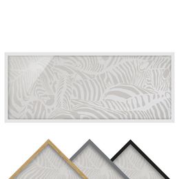 Bilderwelten Bild mit Rahmen Tiere einzigartig modern inkl. Rahmung - No.DS4 Zebrastreifen Hellgrau - Deko Wohnzimmer Schlafzimmer