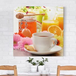 Bilderwelten Leinwandbild - Quadrat Sommerlicher Fr&uuml;hst&uuml;ckstisch