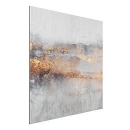 Bilderwelten Alu Dibond Outdoor Bild originell grau Abstrakt wetterfest - Gold-Grauer Nebel - Deko Wohnzimmer Schlafzimmer