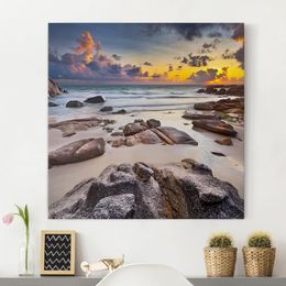 Bilderwelten Leinwandbild - Quadrat Strand Sonnenaufgang in Thailand