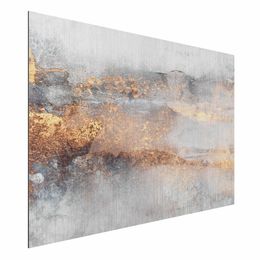 Alu Dibond Outdoor Bild - Gold-Grauer Nebel - originell grau Abstrakt wetterfest Deko Wohnzimmer Schlafzimmer