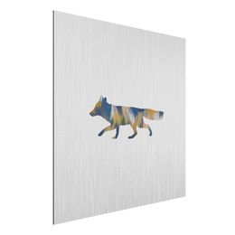 Alu Dibond Outdoor Bild - Fuchs in Blau und Gelb - Tiere grau modern wetterfest Deko Jugendzimmer