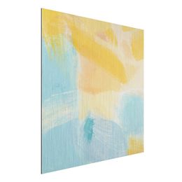 Bilderwelten Alu Dibond Outdoor Bild originell gelb Abstrakt wetterfest - Fr&uuml;hlingskomposition in Gelb und Blau - Deko Wohnzimmer Schlafzimmer