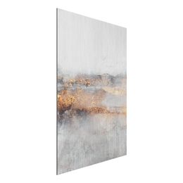 Alu Dibond Outdoor Bild - Gold-Grauer Nebel - originell grau Abstrakt wetterfest Deko Wohnzimmer Schlafzimmer