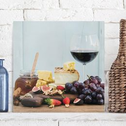 Bilderwelten Leinwandbild - Quadrat K&auml;se und Wein