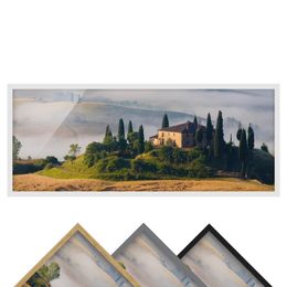 Bilderwelten Bild mit Rahmen Natur blau Motiv inkl. Rahmung - Landgut in der Toskana - Landschaft Wohnzimmer Schlafzimmer