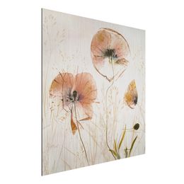 Bilderwelten Alu Dibond Outdoor Bild Blumen beige Motiv wetterfest - Getrocknete Mohnbl&uuml;ten mit zarten Gr&auml;sern - Mohn Wohnzimmer Schlafzimmer