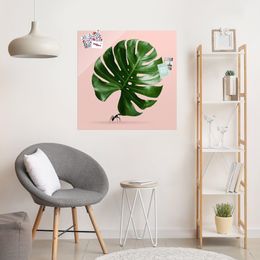 Bilderwelten Glasbild Tiere Tropisch gr&uuml;n Glas Wandbild - Ameise mit Monstera Blatt - Deko Wohnzimmer Schlafzimmer