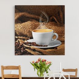 Bilderwelten Leinwandbild - Quadrat Kaffee am Morgen