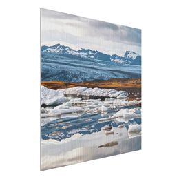 Bilderwelten Alu Dibond Outdoor Bild Natur blau Motiv wetterfest - Gletscherlagune - Berg Wohnzimmer Schlafzimmer