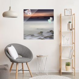 Bilderwelten Glasbild Natur Motiv grau Glas Wandbild - Sonnenuntergang im Nebel - Sonnenuntergang Wohnzimmer Schlafzimmer