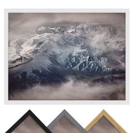 Bilderwelten Bild mit Rahmen Natur beige Motiv inkl. Rahmung - Berge von Tibet - Berg Wohnzimmer Schlafzimmer