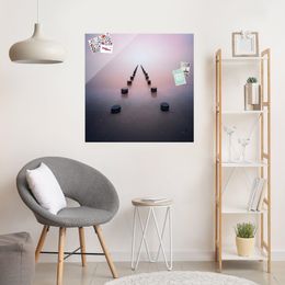 Bilderwelten Glasbild Natur Motiv weiss Glas Wandbild - Zen am Strand - Landschaft Wohnzimmer Schlafzimmer