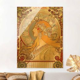 Bilderwelten Glasbild originell Vintage gelb Glas Wandbild - Alfons Mucha - Sternkreiszeichen - Retro Wohnzimmer Schlafzimmer