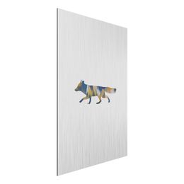 Bilderwelten Alu Dibond Outdoor Bild Tiere grau modern wetterfest - Fuchs in Blau und Gelb - Deko Jugendzimmer