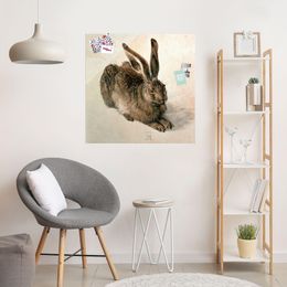 Bilderwelten Glasbild Tiere Vintage einzigartig Glas Wandbild - Albrecht D&uuml;rer - Junger Feldhase - Retro Wohnzimmer Schlafzimmer