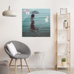 Bilderwelten Glasbild Portrait Motiv einzigartig Glas Wandbild - Spaziergang im Wasser - Deko Wohnzimmer Schlafzimmer